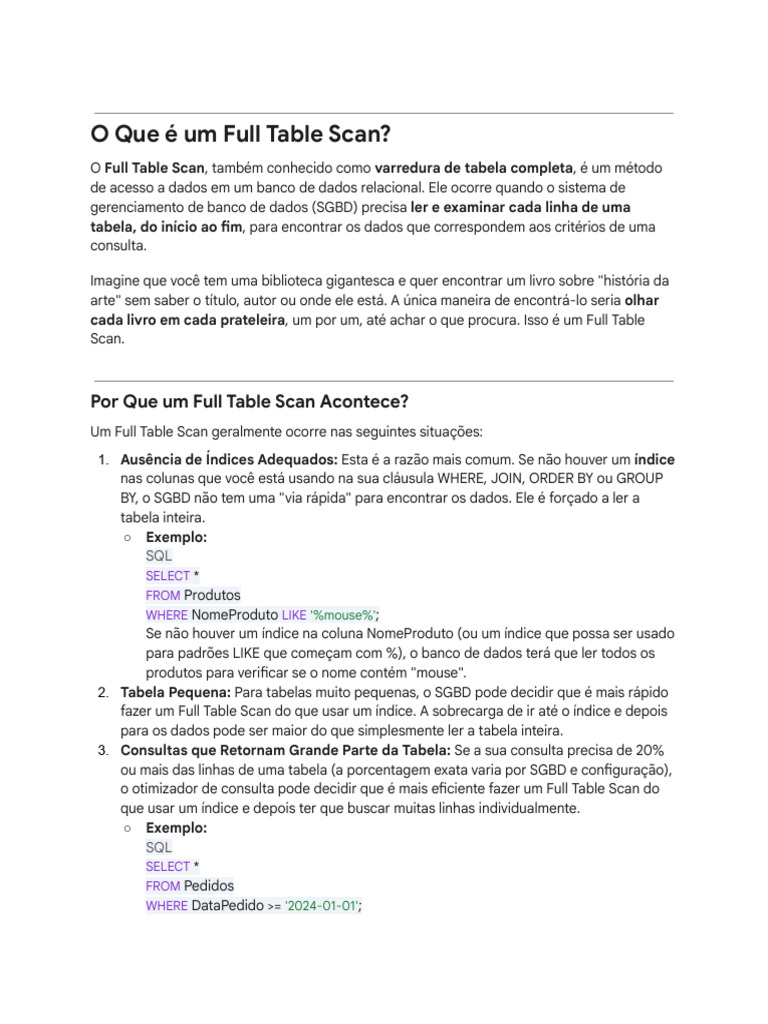 Entendendo o Full Table Scan | PDF | Bancos de dados | Tabela (banco de ...