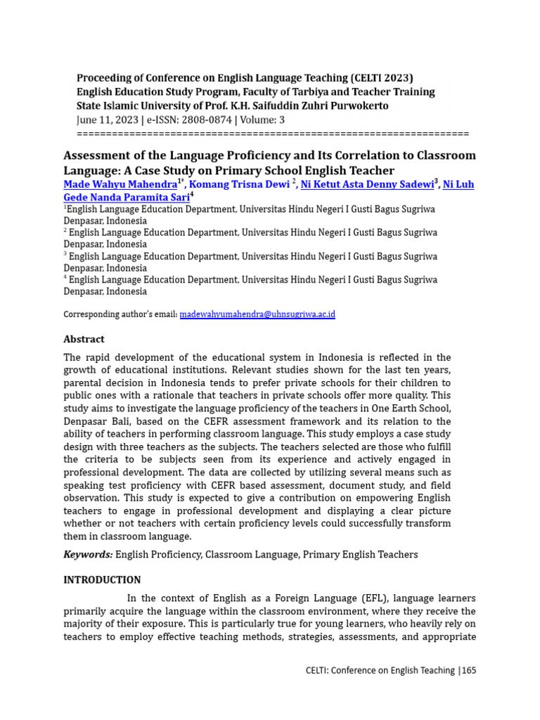 Teacher Language Proficiency in EFL Classrooms | PDF | English As A ...