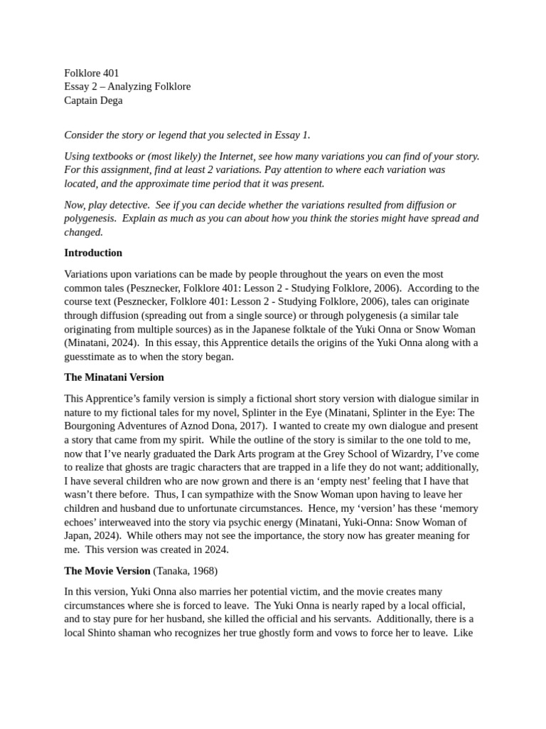 Essay 2 - Analyzing Folklore | PDF | Folklore | Oral Tradition