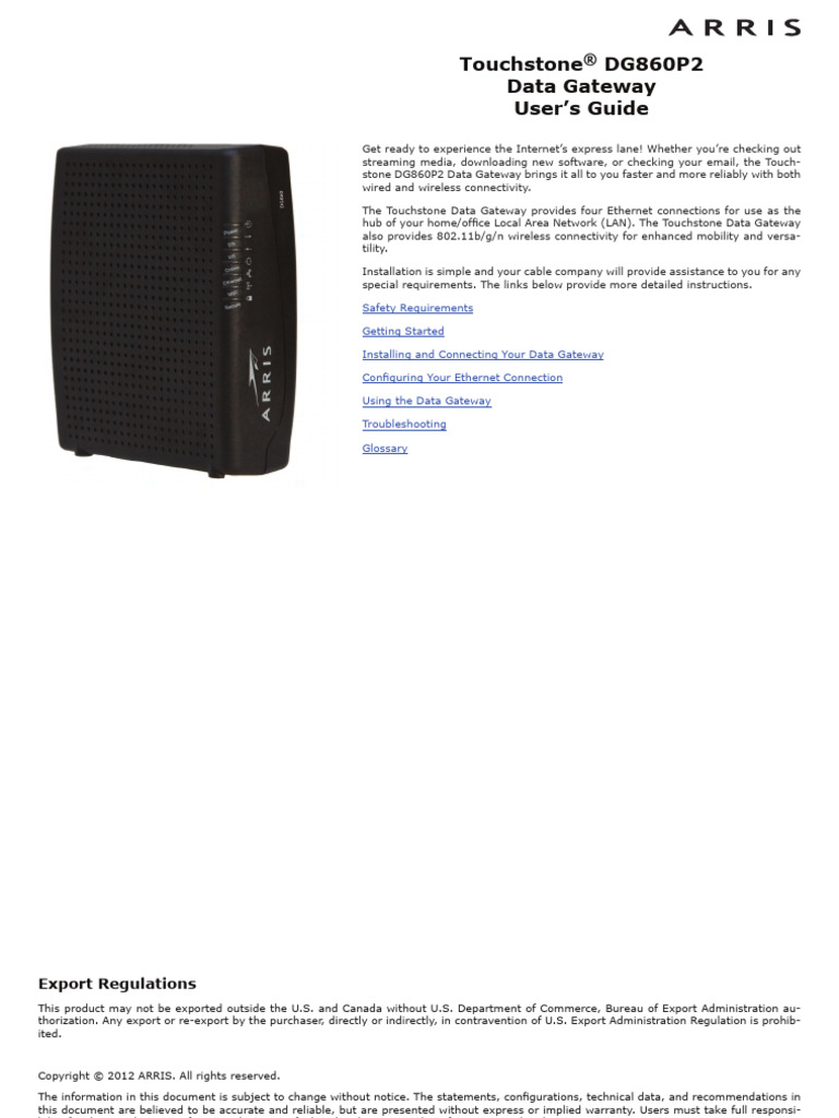 Touchstone DG860P2 User Guide | PDF | Local Area Network | Ethernet