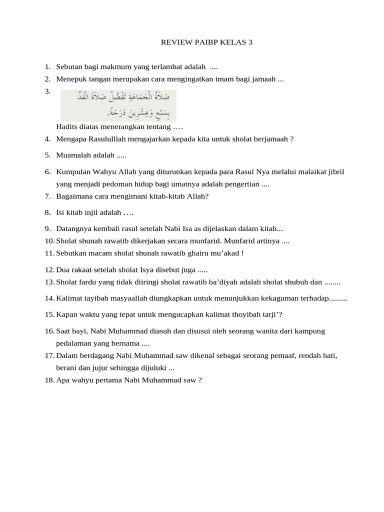 Review Pai Kelas 3 2024-2025 | PDF