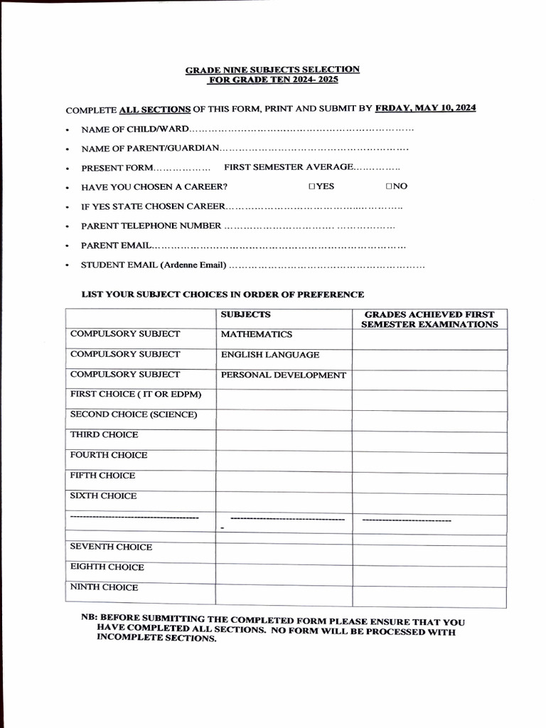 Subject Selection | PDF