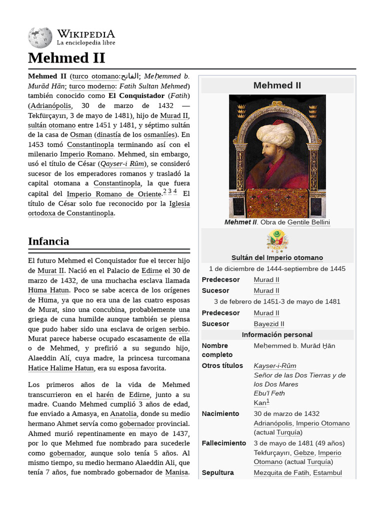 Hijos de Mehmed II, el Conquistador | PDF | imperio Otomano | Política ...