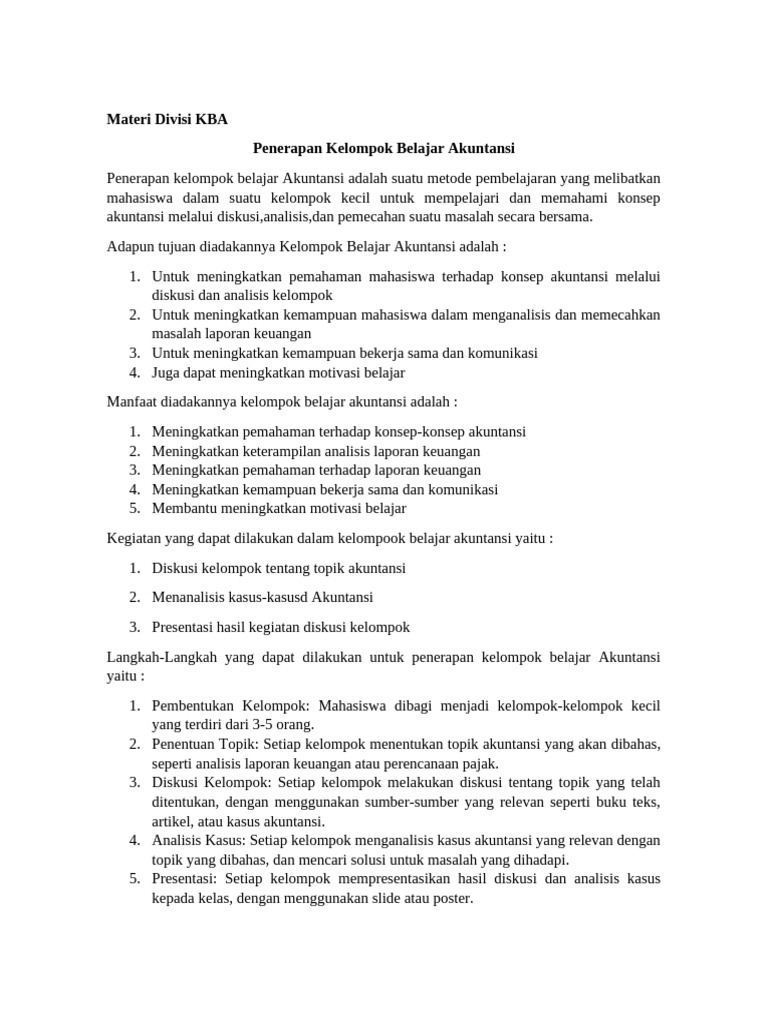 Materi Divisi KBA Study Banding | PDF