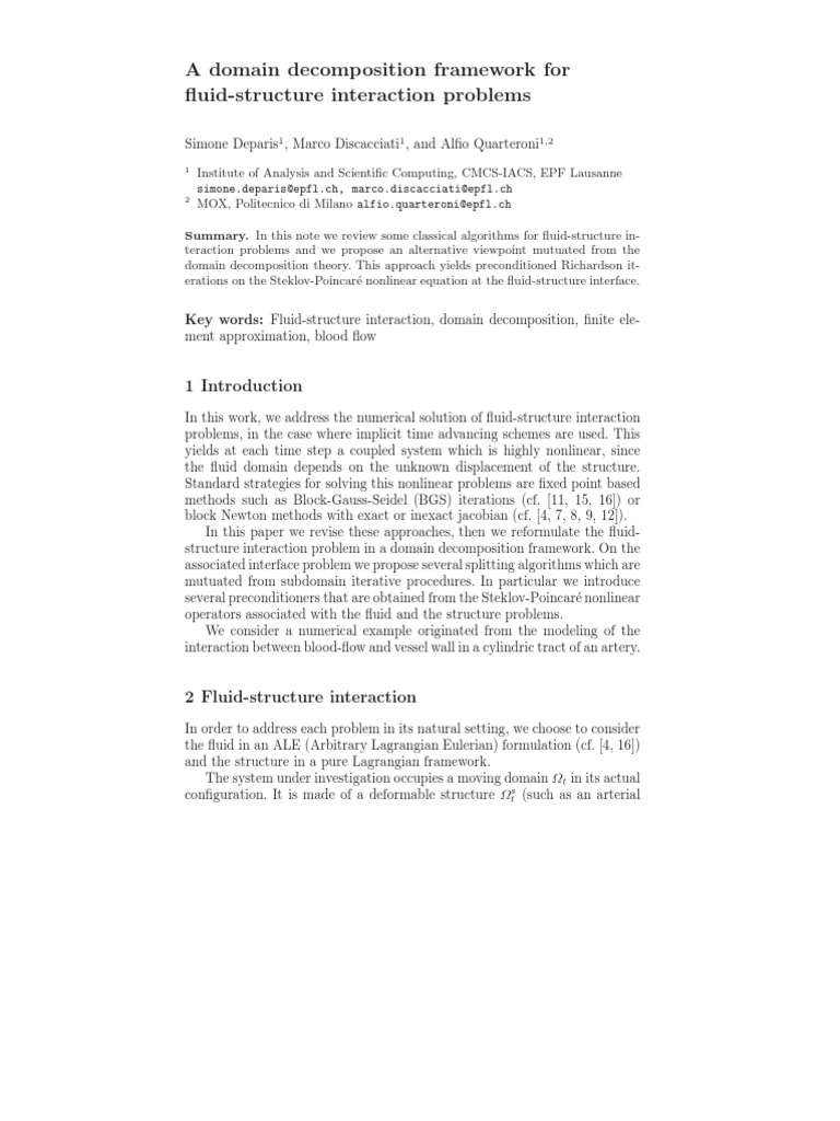 ADomain Decomposition Framework For FSIProblems | PDF | Continuum ...