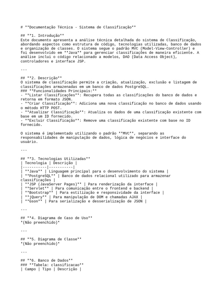 Sistema de Classificação em Java MVC | PDF | Bancos de dados | Model ...