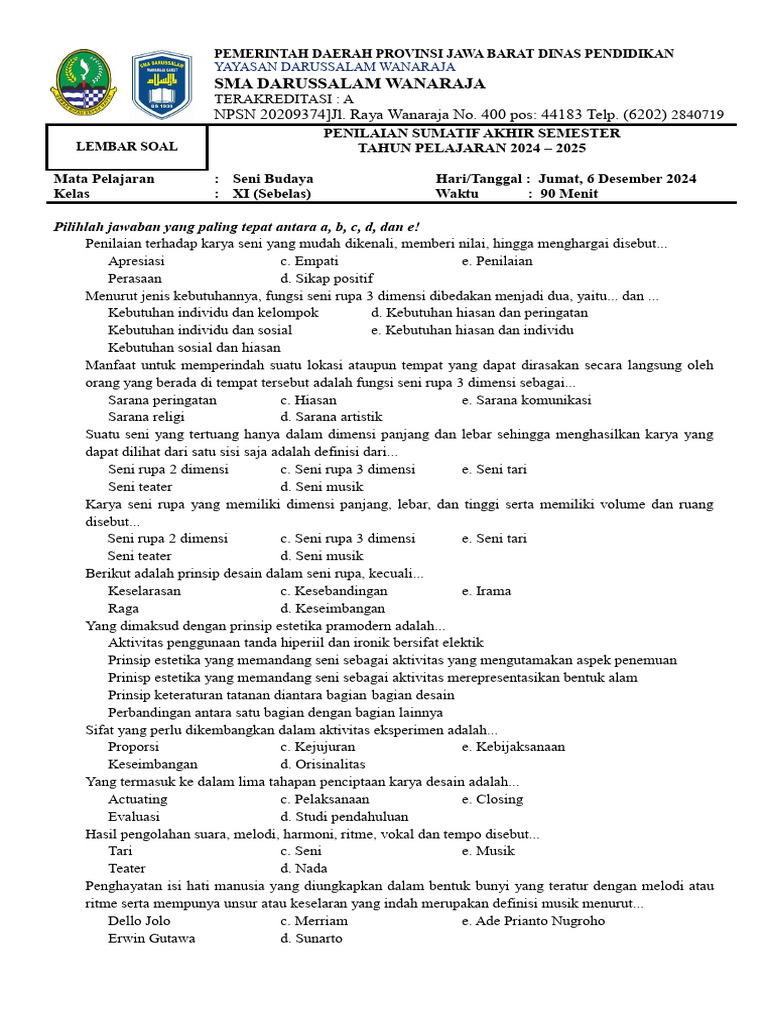 Soal Senbud Xi (Psas s1 2024) | PDF