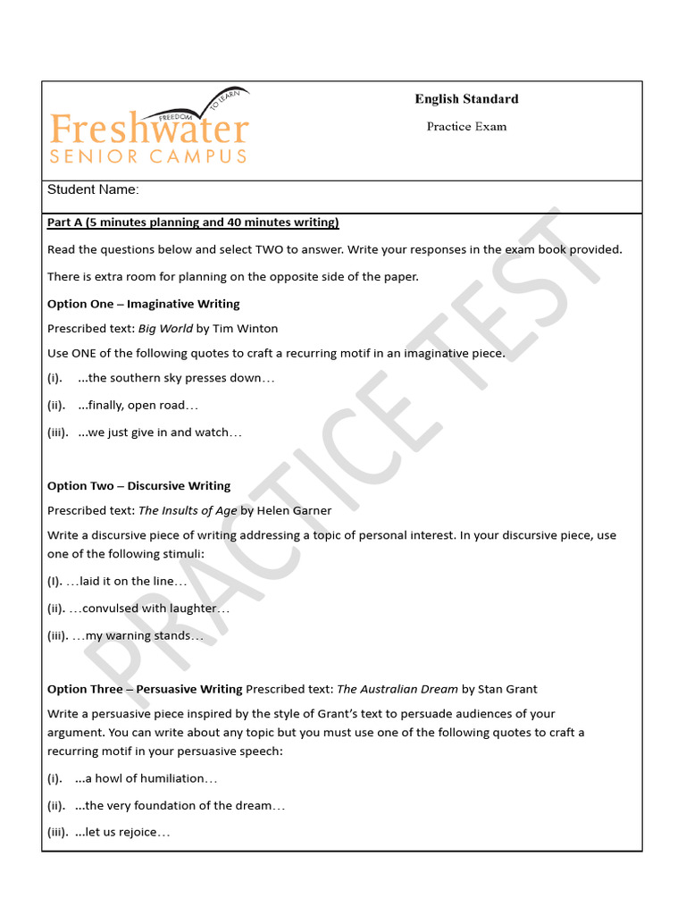 Imaginative and Discursive Writing Test | PDF