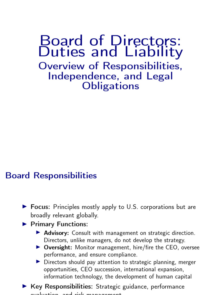 3 Board of Directors Duties and Liability | PDF | Board Of Directors | Audit Committee