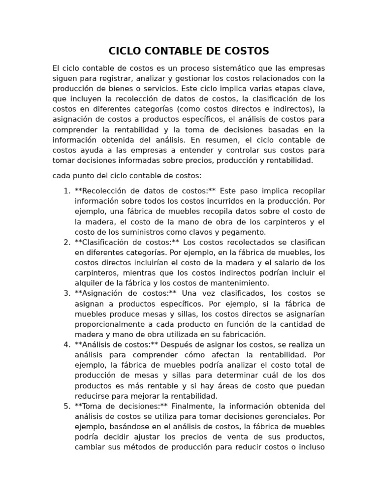 Ciclos Contable de Costo Explicar | PDF | Costo | Contabilidad