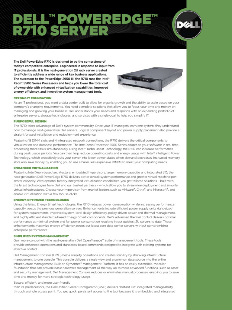Dell PowerEdge R710 Server Overview | PDF | Virtualization | Dell