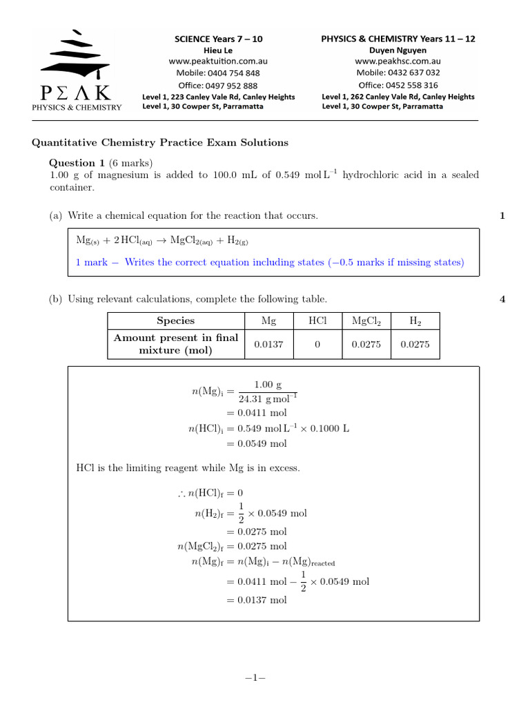 Chemistry Module 2 Revision 4 Solutions V2 | PDF | Mole (Unit) | Magnesium