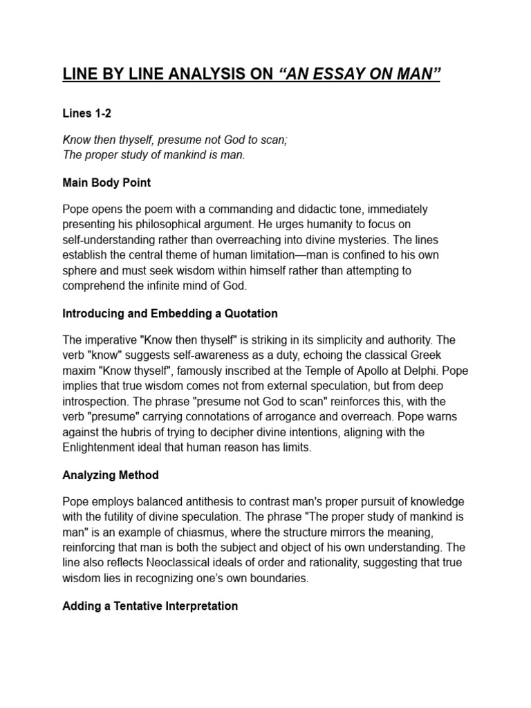 Analysis of Pope's "An Essay on Man" | PDF | Reason | Truth