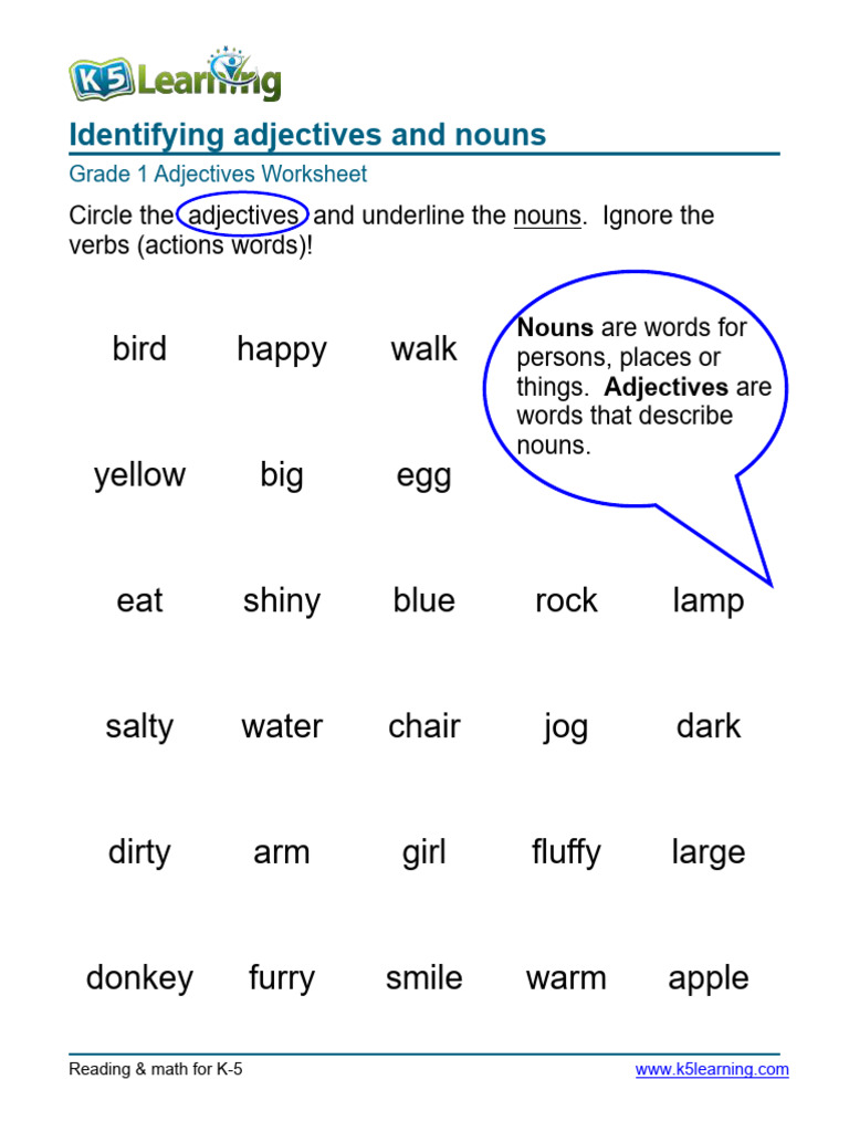 Worksheet - Identifying Adjectives and Nouns | PDF | Adjective | Noun