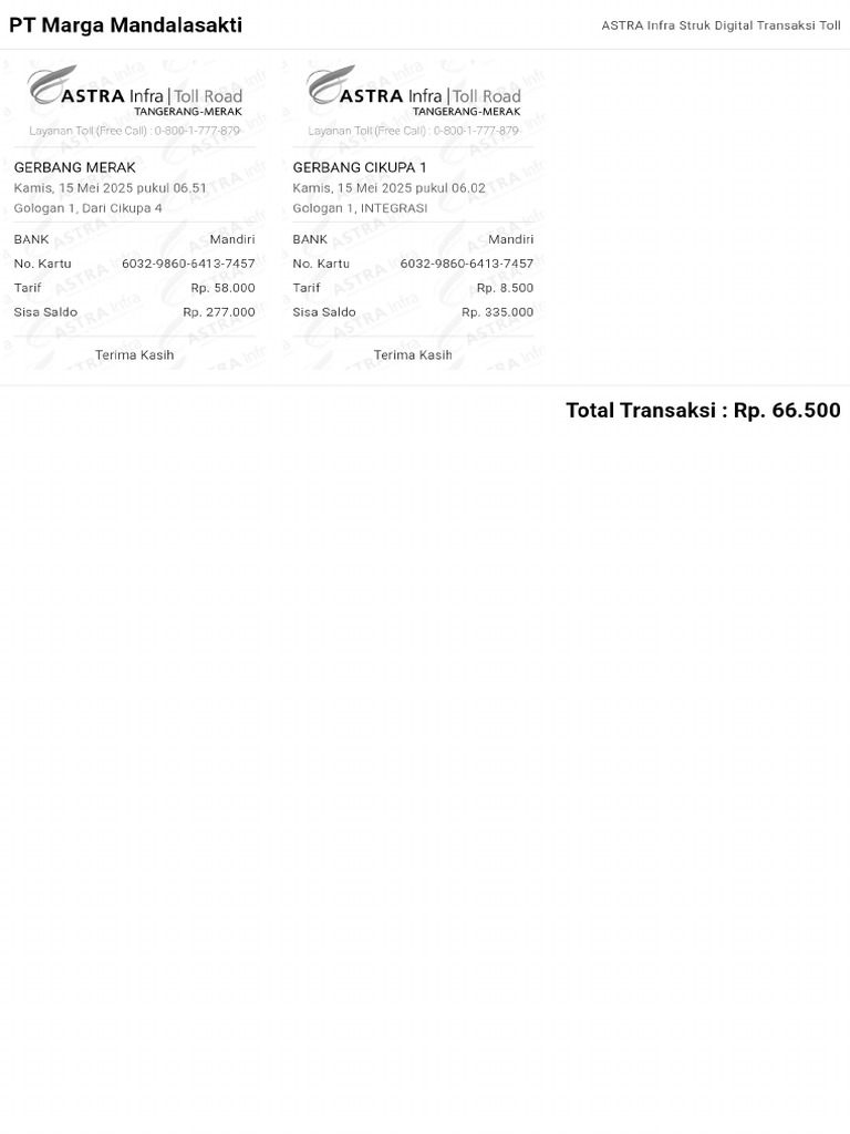 ASTRA Infra Struk Digital Transaksi Toll - 202551565421 | PDF