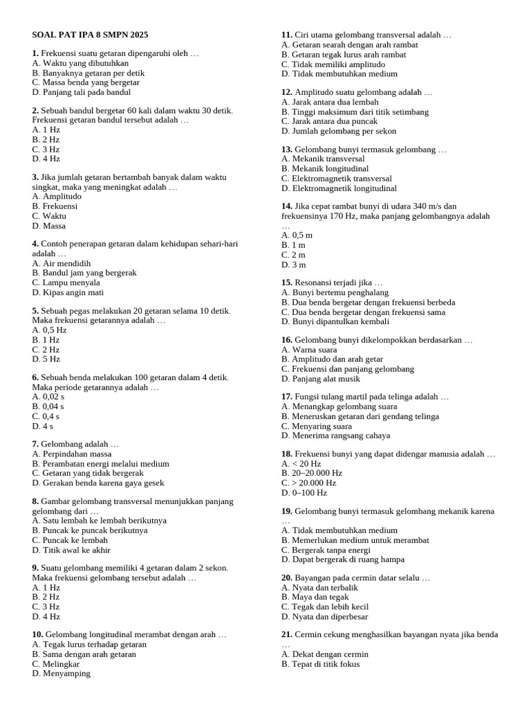 Soal Pat Ipa 8 SMPN 2025 | PDF