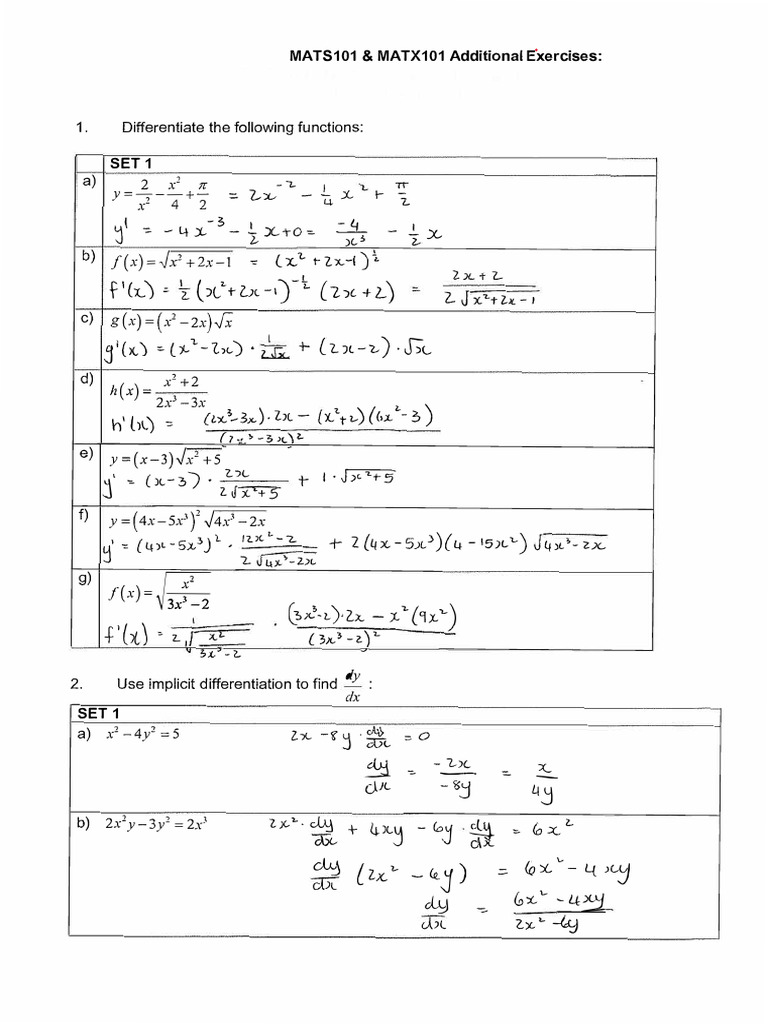 Calculus Exercises: Differentiation & Implicit | PDF | Subtraction