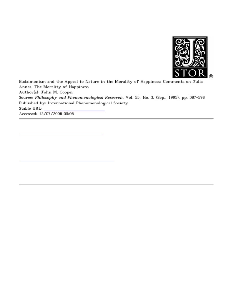 Cooper (Eudaimonism and The Appeal To Nature in The Morality of ...