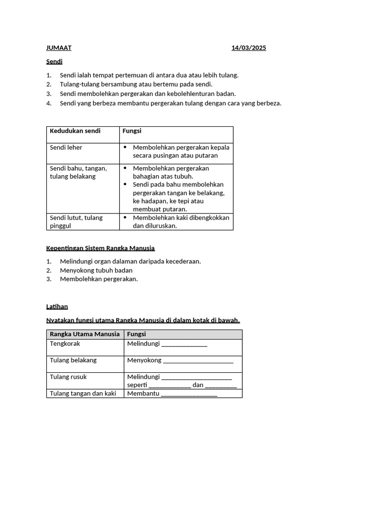 Sendi Manusia THN 5 | PDF