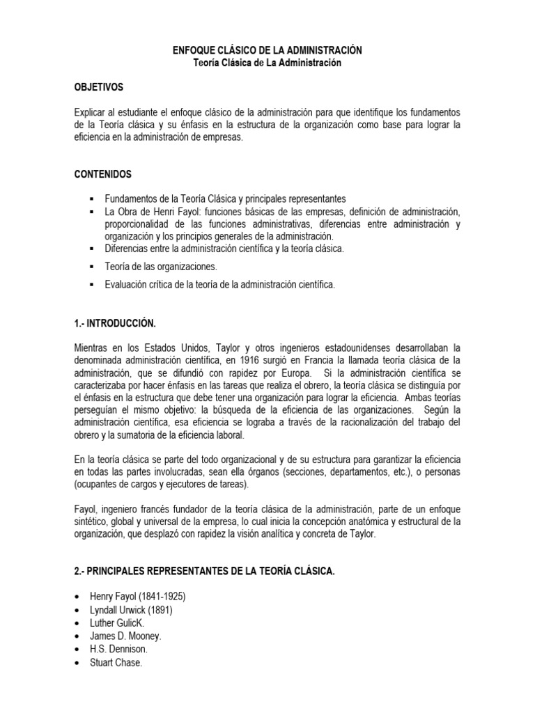 2 Unidad II - Enfoque Clásico - Teoría Clásica de La Administración | PDF
