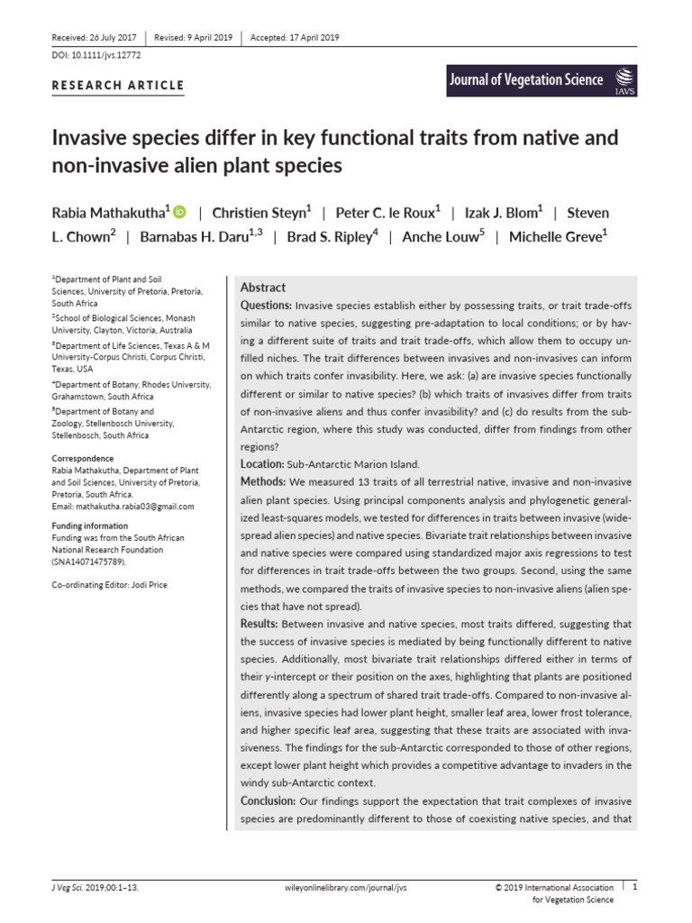 Invasive vs Native Plant Traits Analysis | PDF | Invasive Species ...