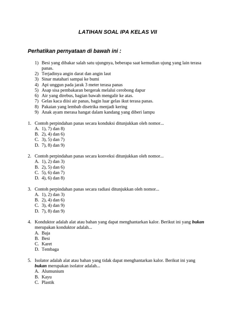 Latihan Soal Ipa Kelas Vii | PDF