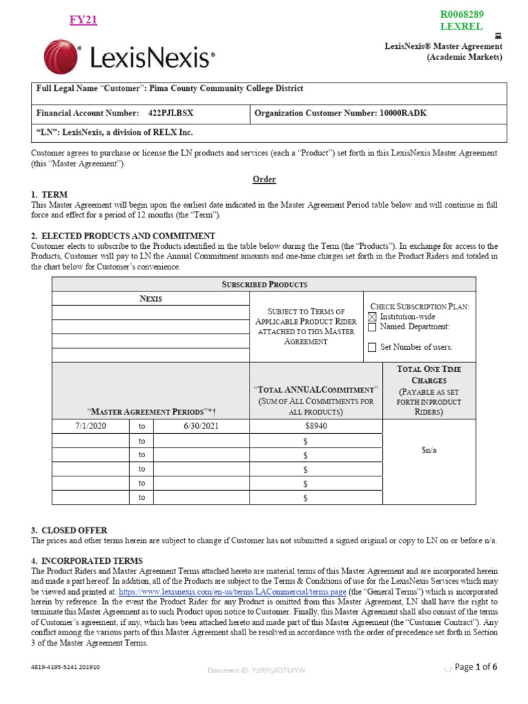 Lexis Master Agreement | PDF | Legal Liability | Damages