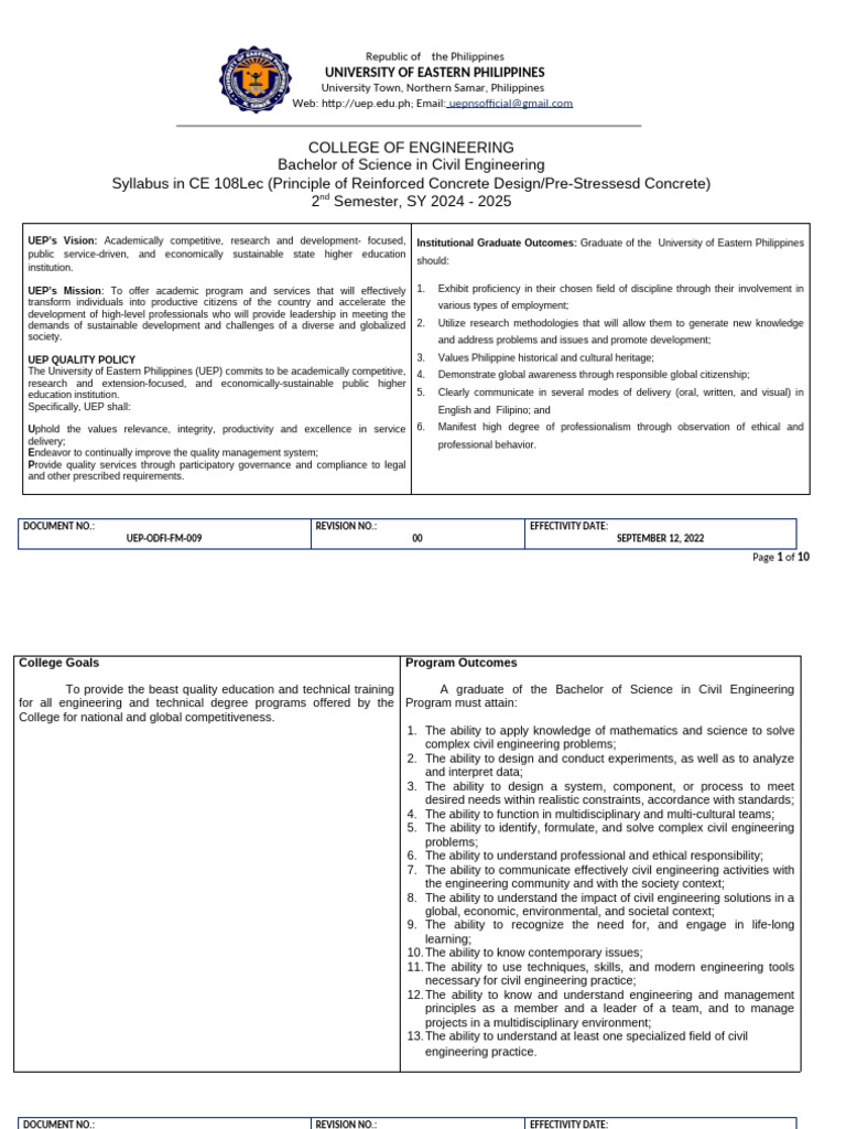 Syllabus in Reinforced Concrete Design 1 | PDF | Engineering | Beam ...