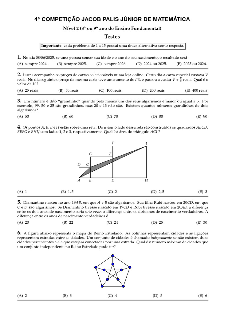 Prova Jacob Palis 2025 N2 | PDF | Círculo | Triângulo
