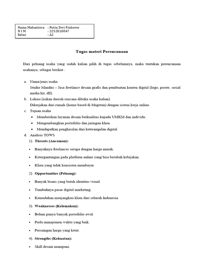 06b Putra Dwi Prabowo Tugas Materi Perencanaan | PDF