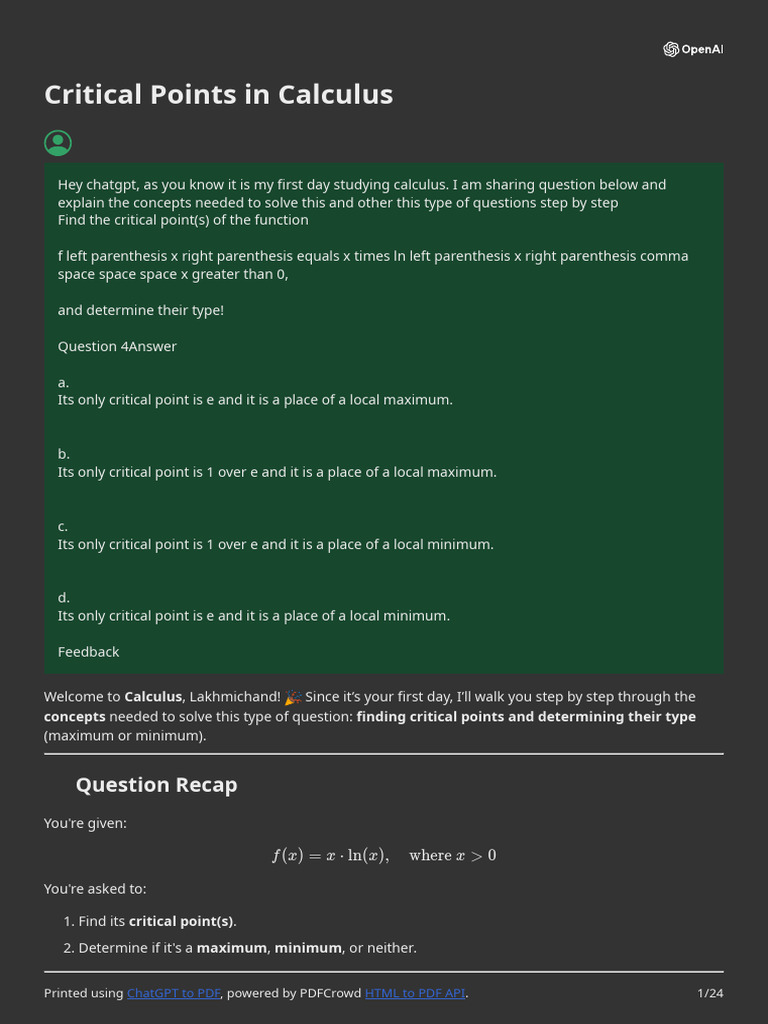 Critical Points in Calculus | PDF | Derivative | Mathematical Analysis