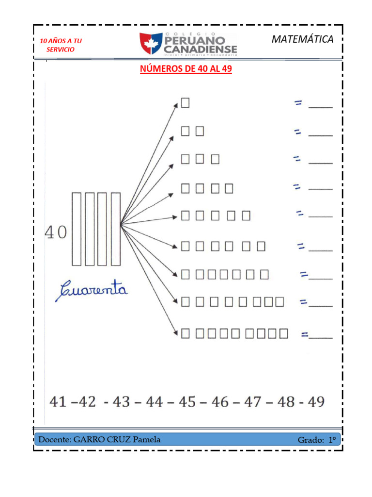 Actividades de Números del 40 al 59 | PDF
