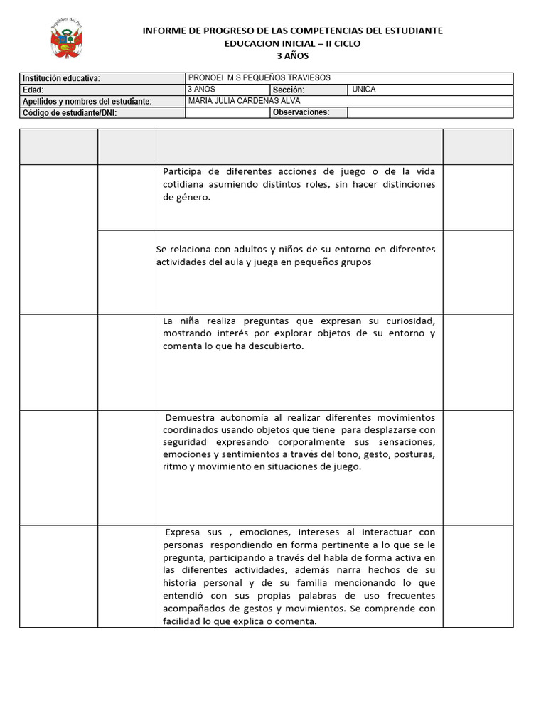 3-5 Años - Informe de Progreso | PDF | Educación de la primera infancia ...