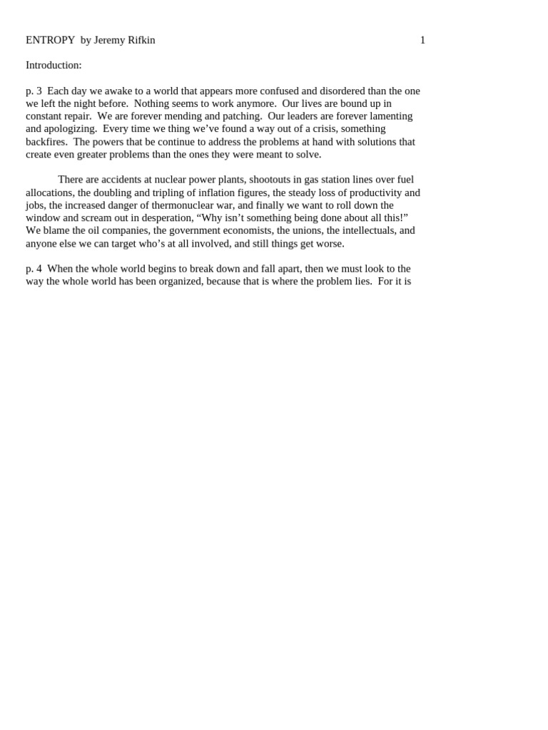 ENTROPY by Jeremy Rifkin | PDF | Entropy | Force