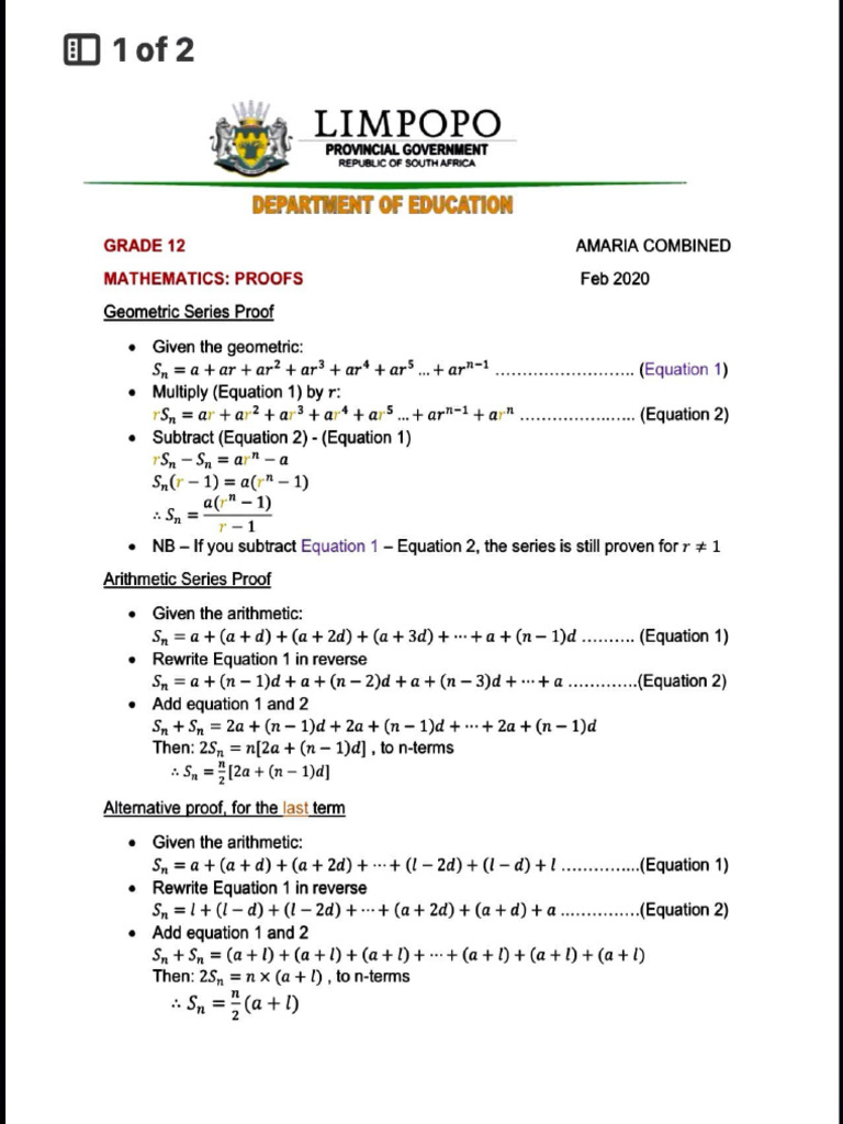 Proofs Grade 12 Maths Colour | PDF | Elementary Mathematics | Arithmetic