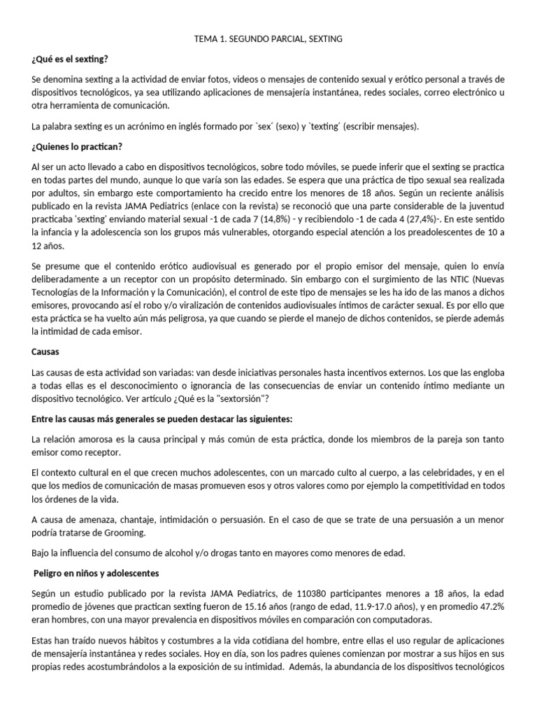 Tema 1. Segundo Parcial Sexting | PDF