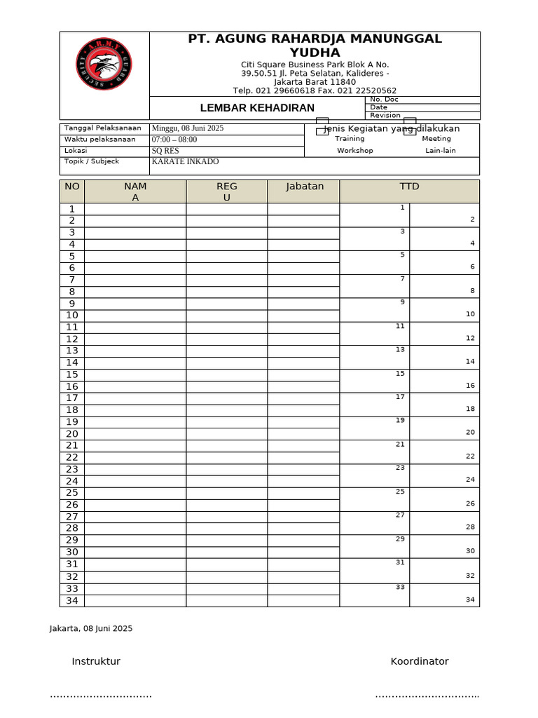 Kehadiran Training Karate Inkado | PDF