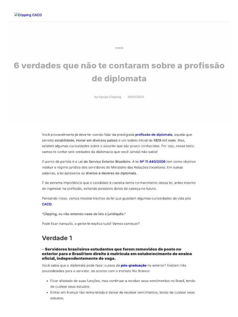 Lei de Servico Exterior Brasileiro | PDF