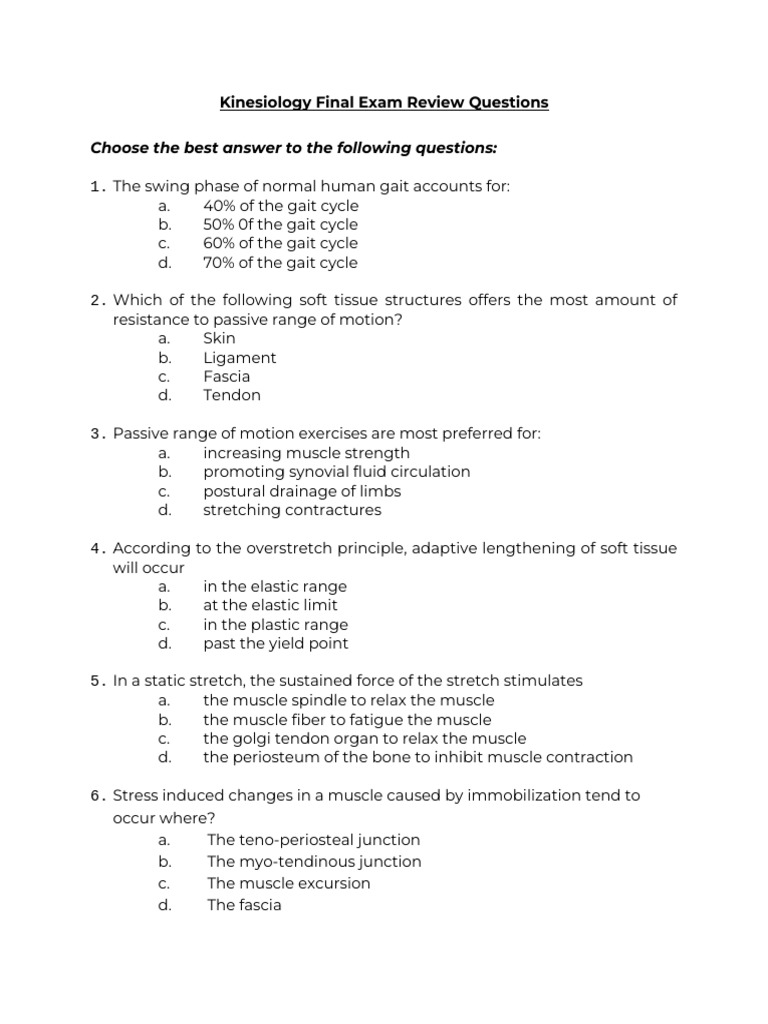 Kinesiology Exam Review Questions | PDF | Skeletal Muscle | Muscle ...