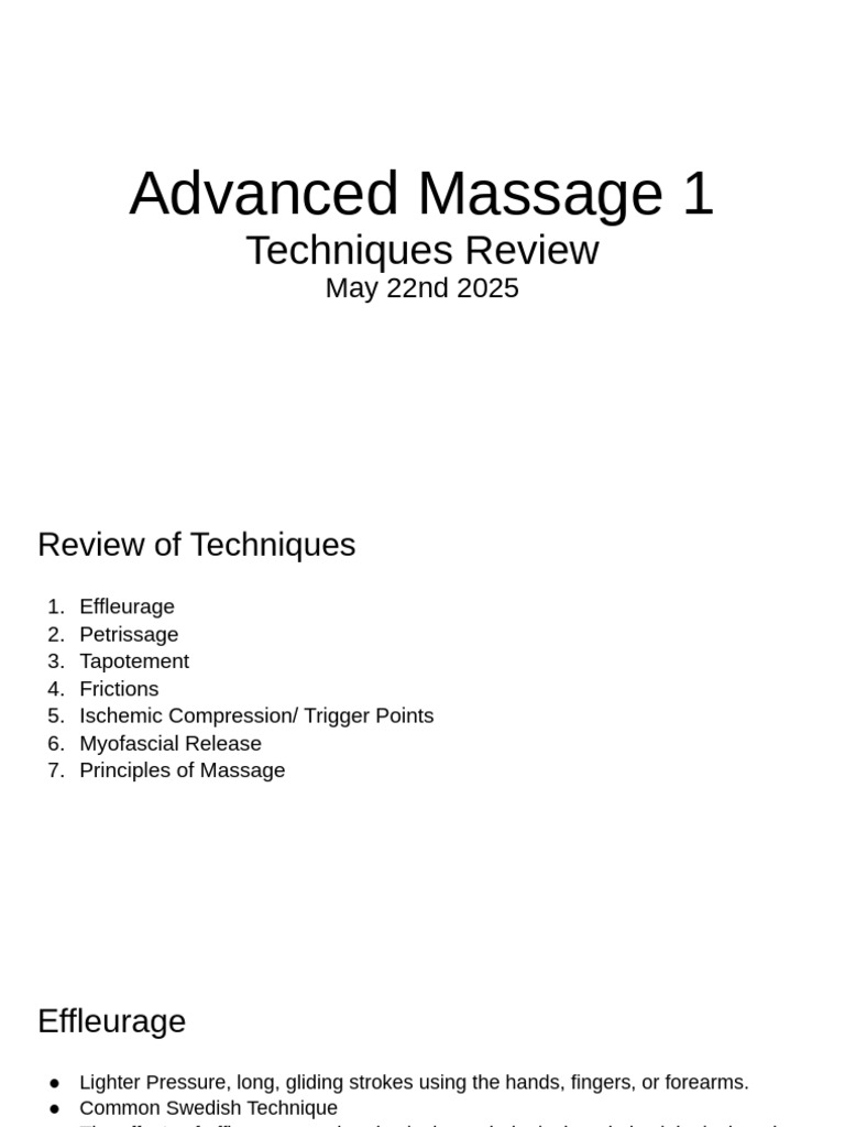 Advanced Massage - Techniques Review May 22nd | PDF | Massage ...