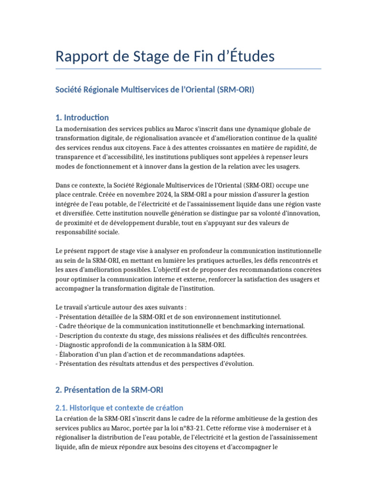 Rapport de Stage SRM-ORI: Communication et Innovation | PDF | Services ...