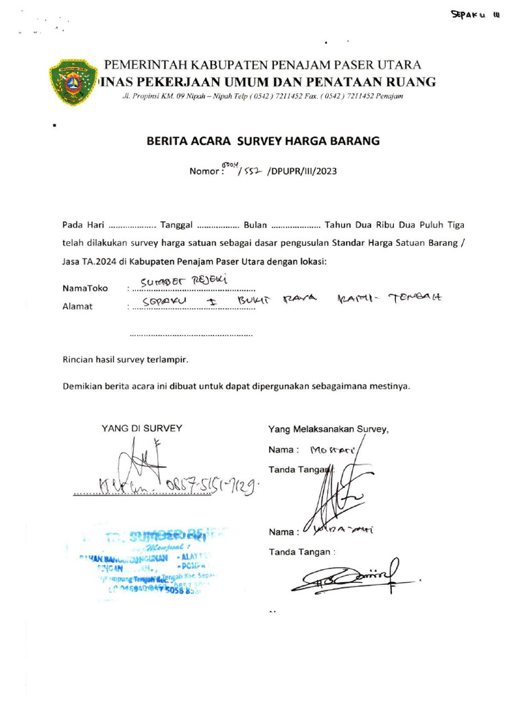 Toko Sumber Rejeki Sepaku - Dinas PU 2022 PPU | PDF