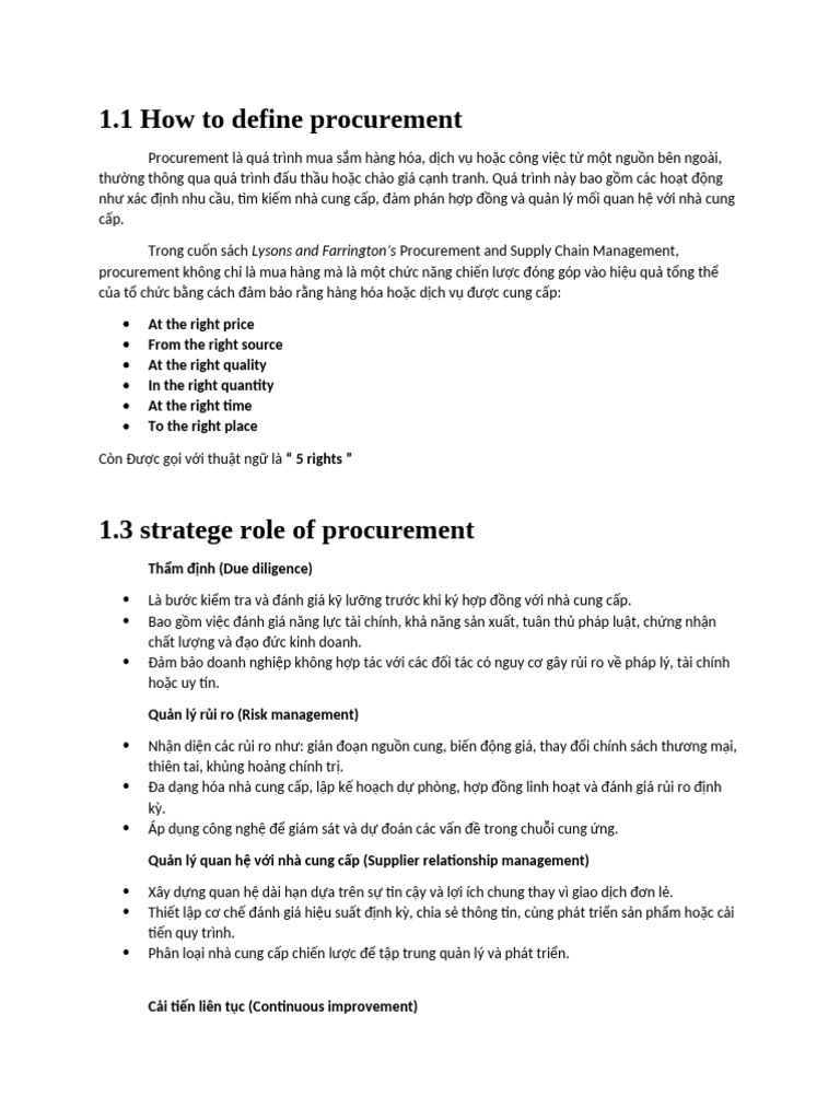 1.1 How To Define Procurement: Lysons and Farrington's | PDF