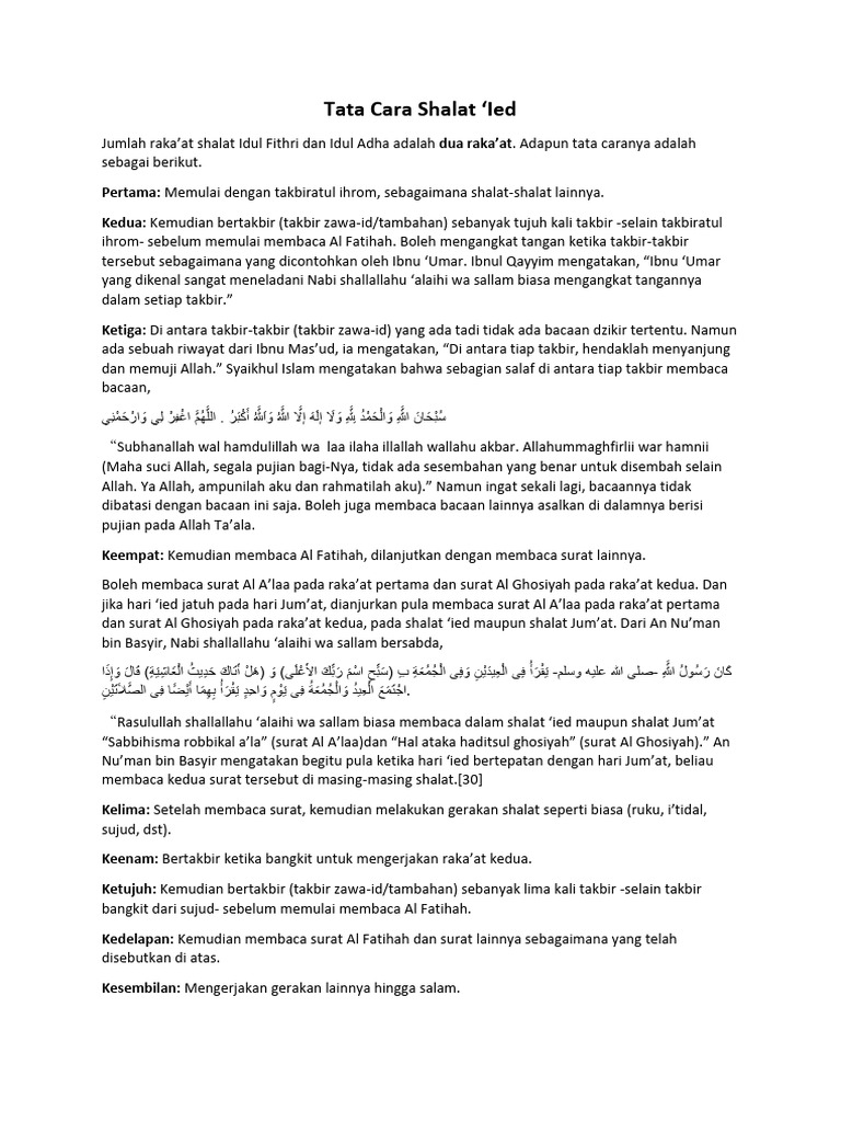 Tata Cara Shalat 'Ied Lengkap dan Benar | PDF