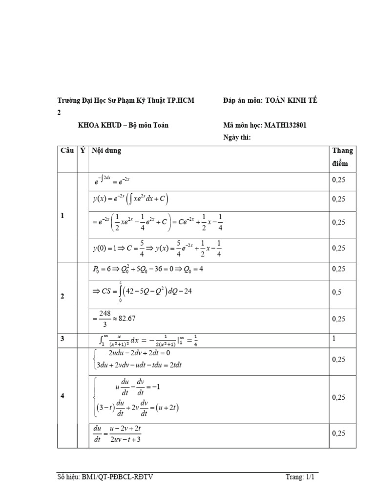 Đáp Án Toán Kt2 - hk2 22 23 CLC | PDF