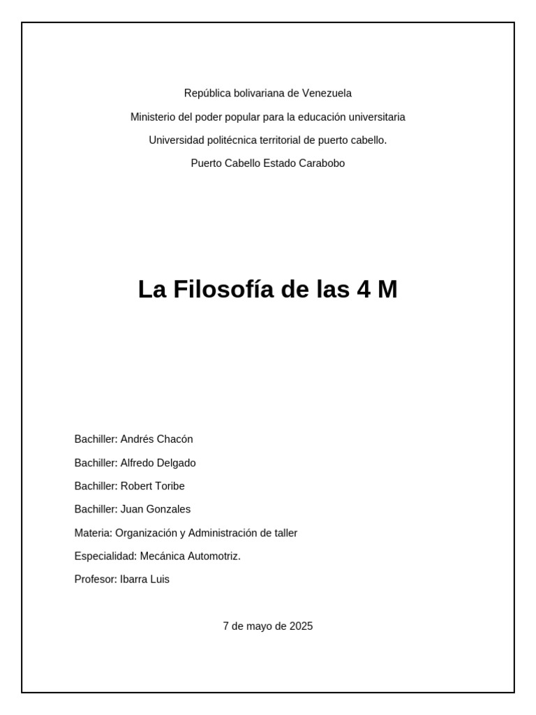 Filosofía de las 4 M en Mecánica Automotriz | PDF | Motivación ...