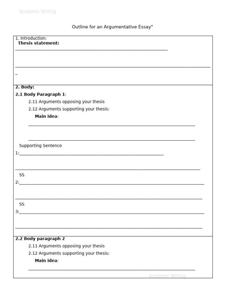 Argumentative Essay Outline Template | PDF