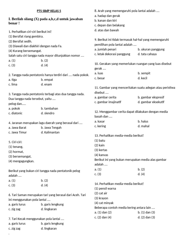 Pts SBDP Kelas 5 Sem 1 | PDF