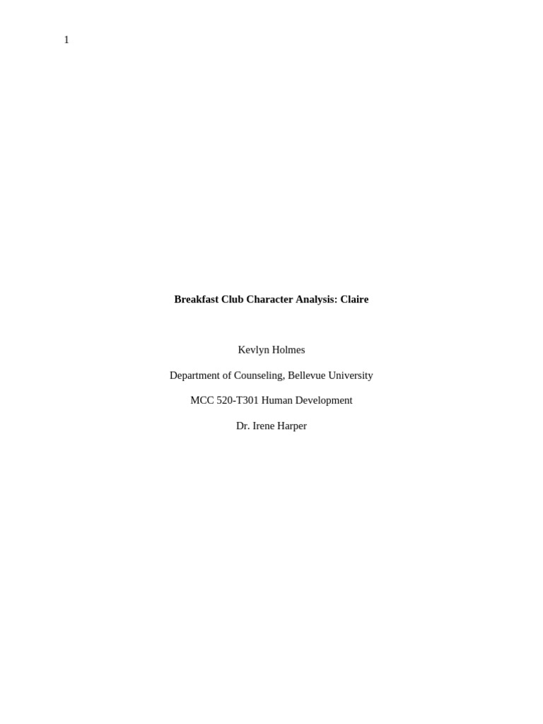 Breakfast Club Character Analysis Paper | PDF | Adolescence | Thought