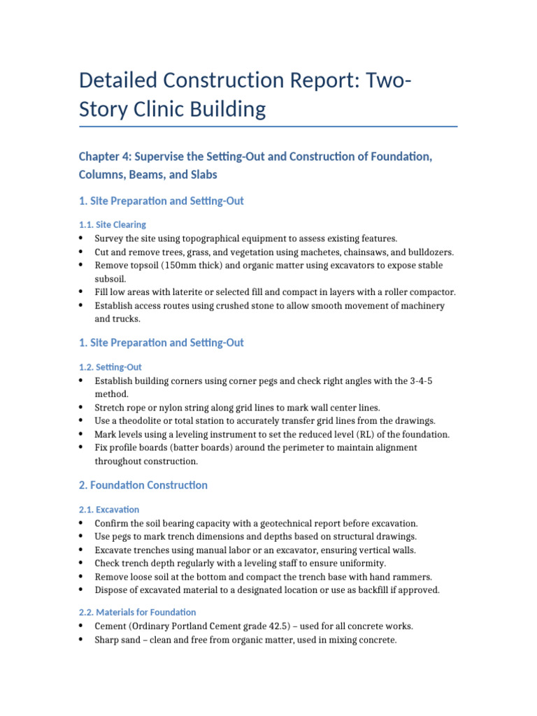 Detailed Construction Report Clinic Part2 | PDF | Concrete | Foundation ...